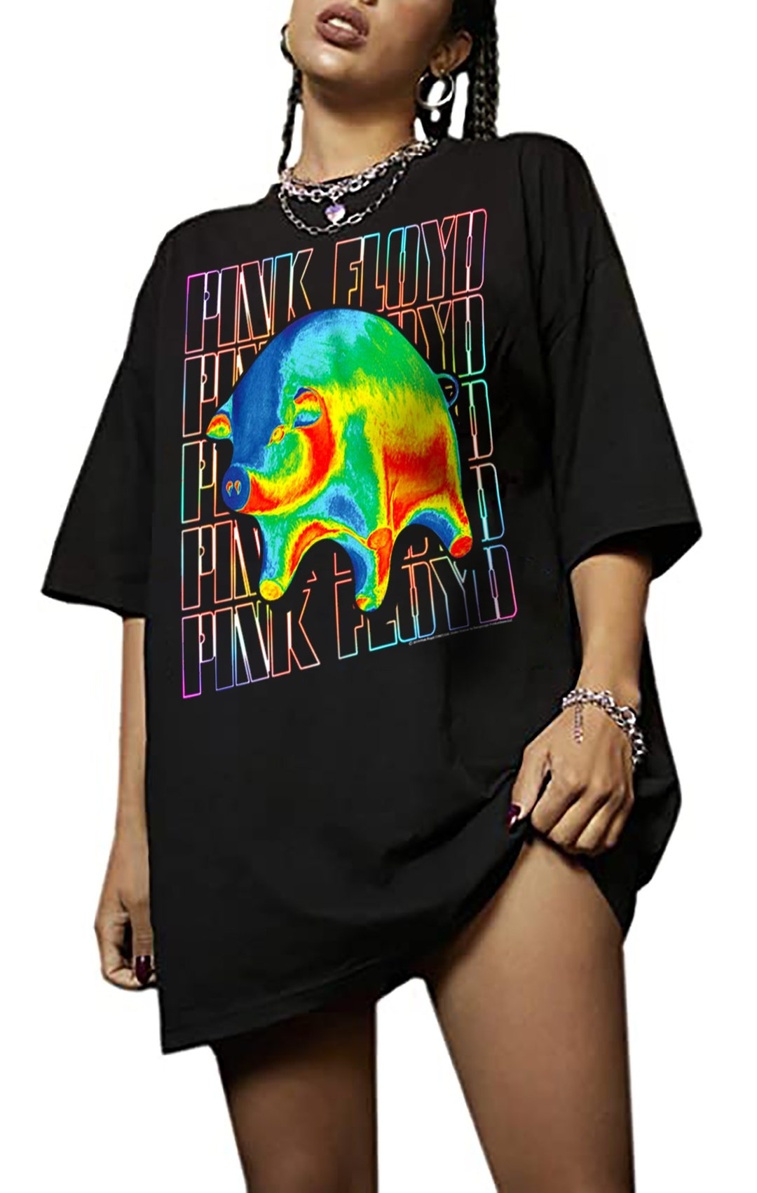 Pink Floyd Psychadelic Floating Pig Women's T-shirt Loose Fit Womens ...