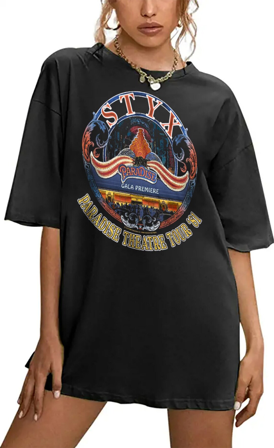 Styx Women's T-shirt Paradise Theatre Tour 81 Oversize Graphic Tees ...
