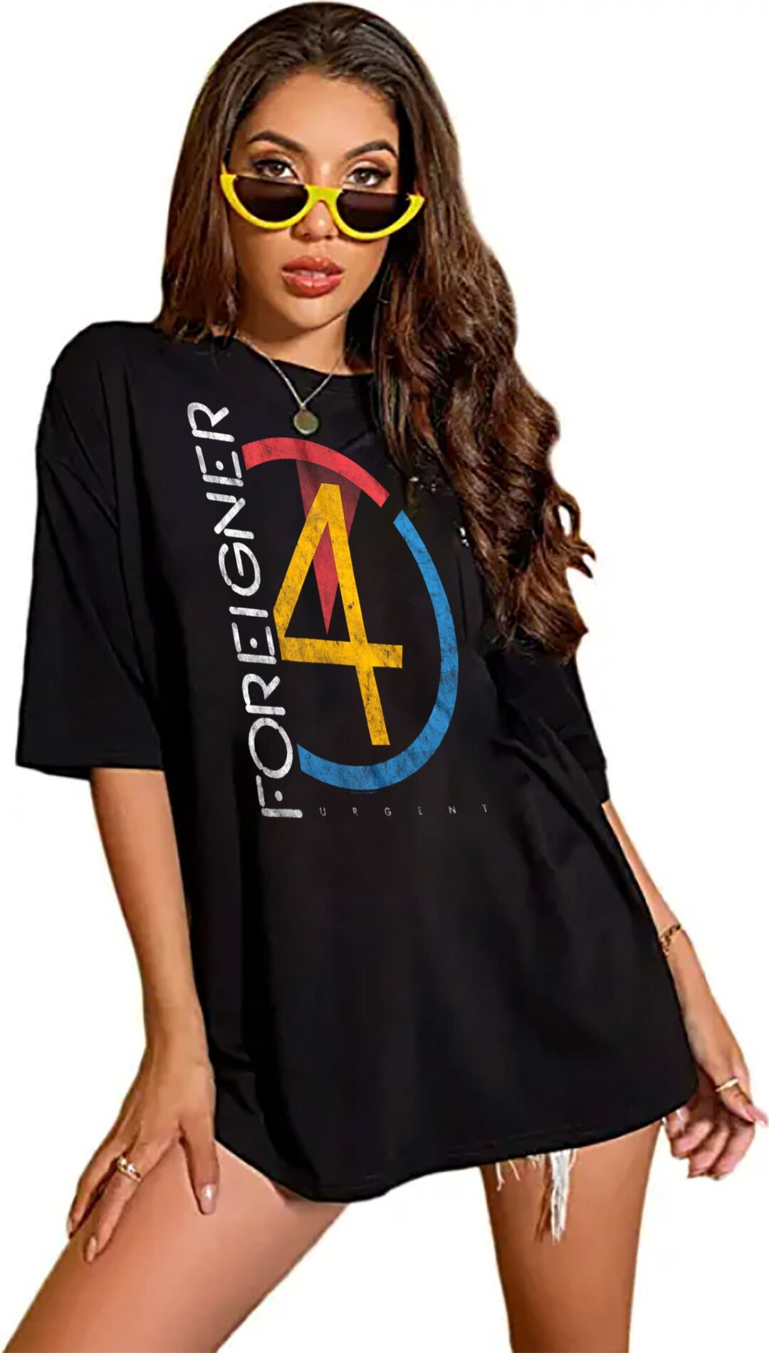 Foreigner Women's Oversized T-shirt Urgent 4 Album Graphic Tees Concert ...