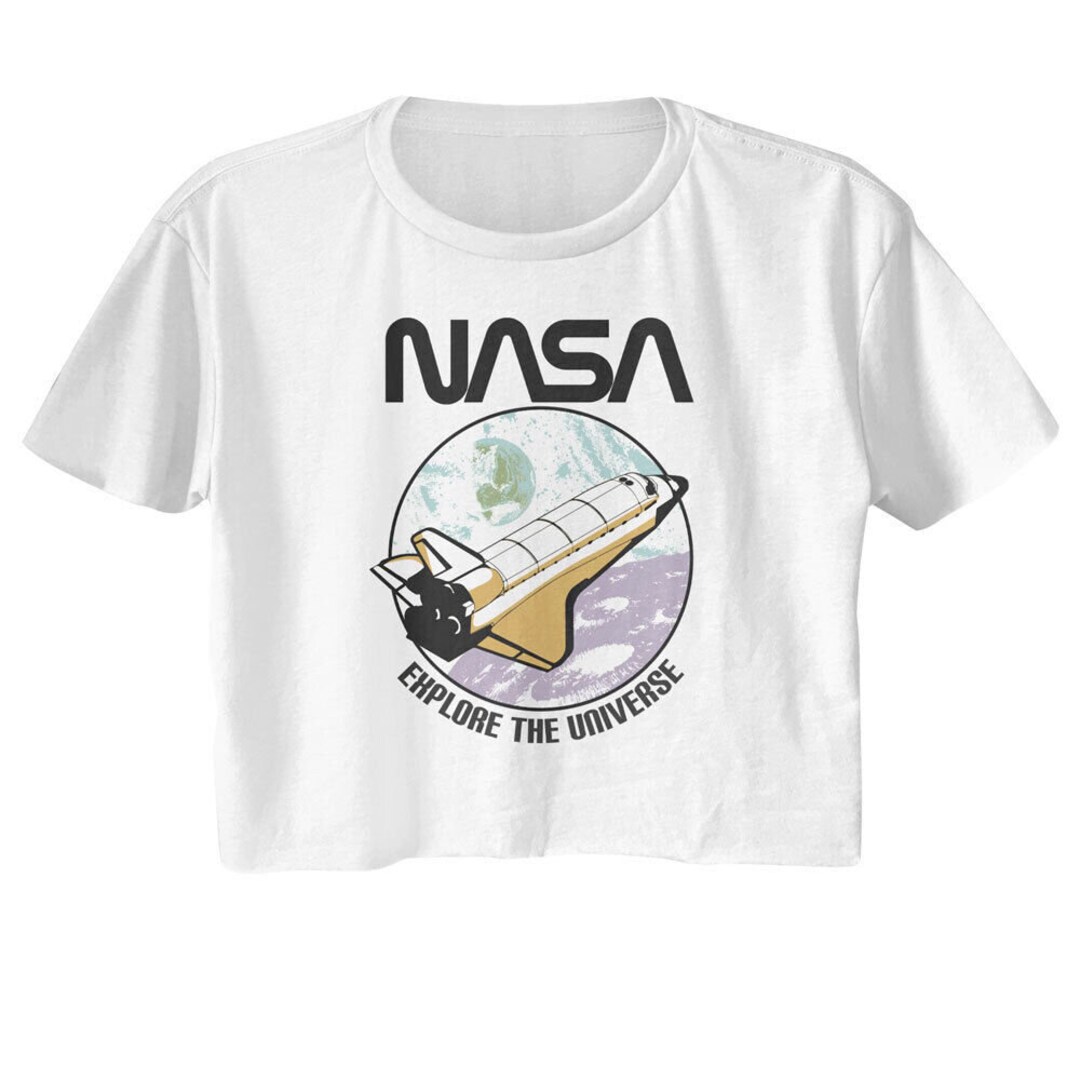 NASA Crop Top Women's Explore the Universe Space Shuttle Orbiter Moon ...