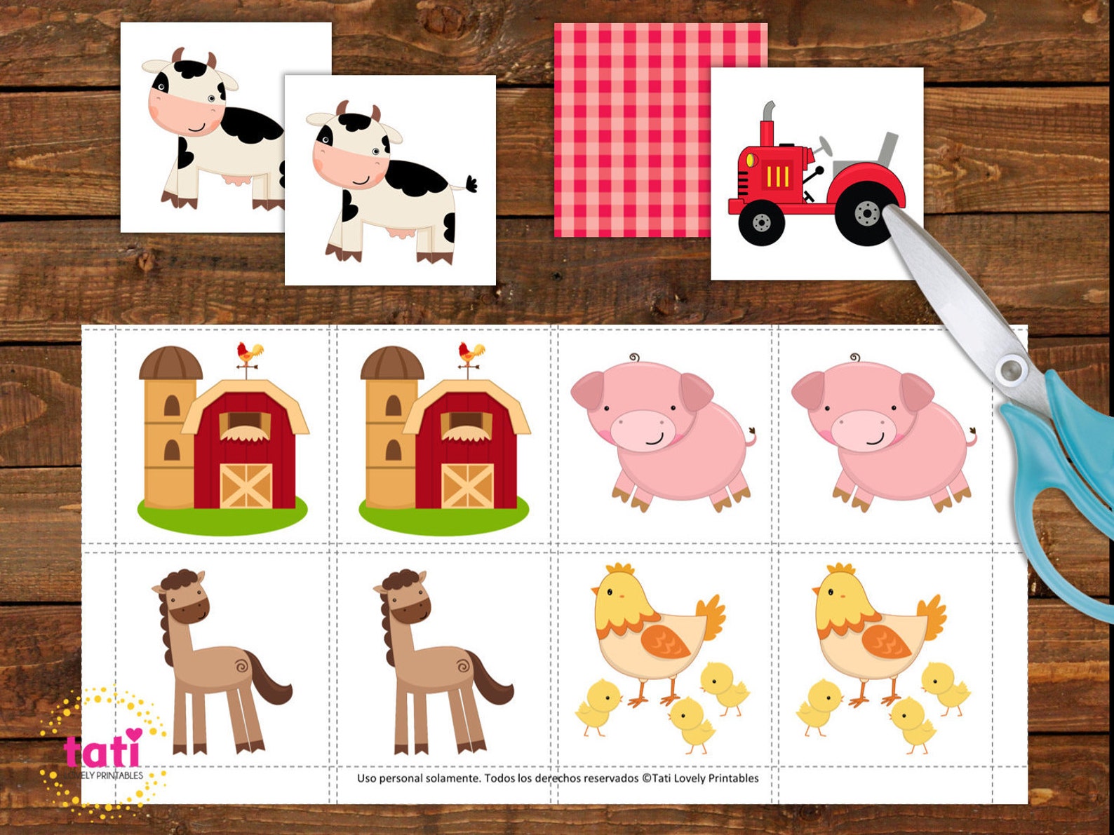 Farm Animals Printable Memory Game Printable Game for | Etsy