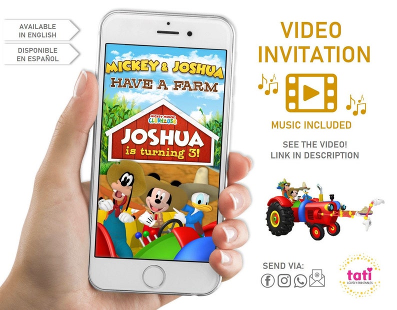 Mickey Farm Video Invitation Mickey Farm Invitation Mickey | Etsy