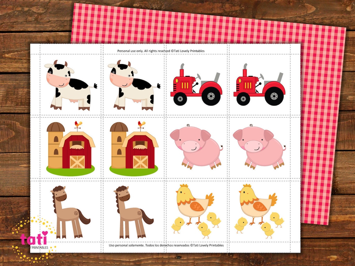 Farm Animals Printable Memory Game Printable Game for | Etsy