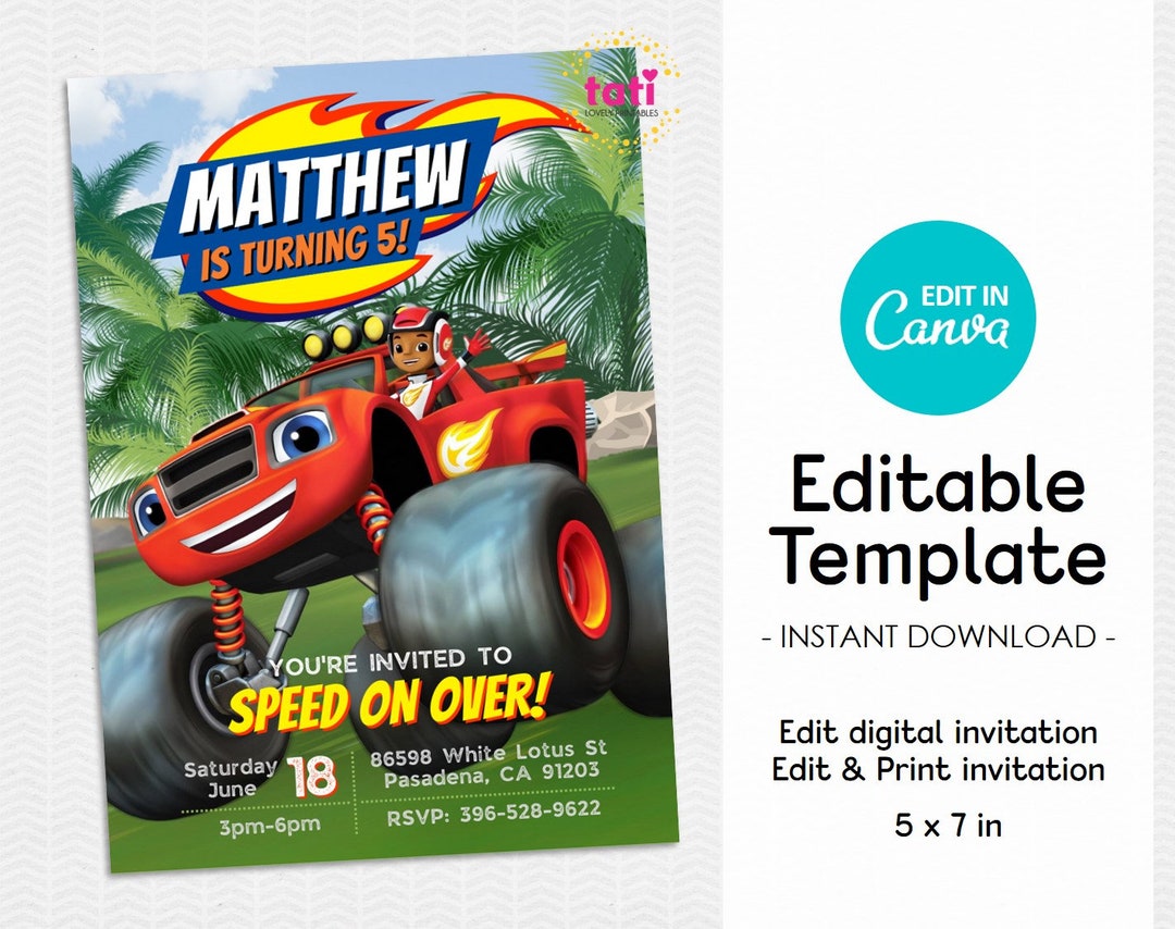 Blaze Birthday Template Invitation Editable Birthday - Etsy México