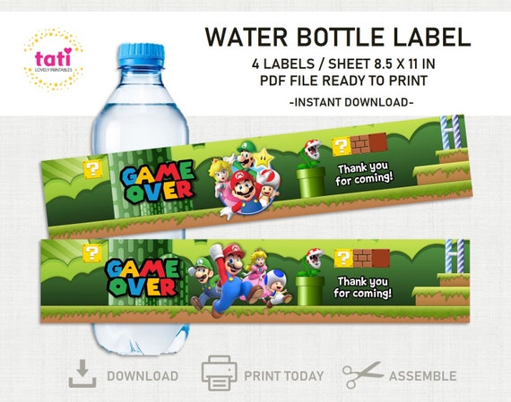 Mario Labels Mario Water Bottle Labels Super Mario Party | Etsy