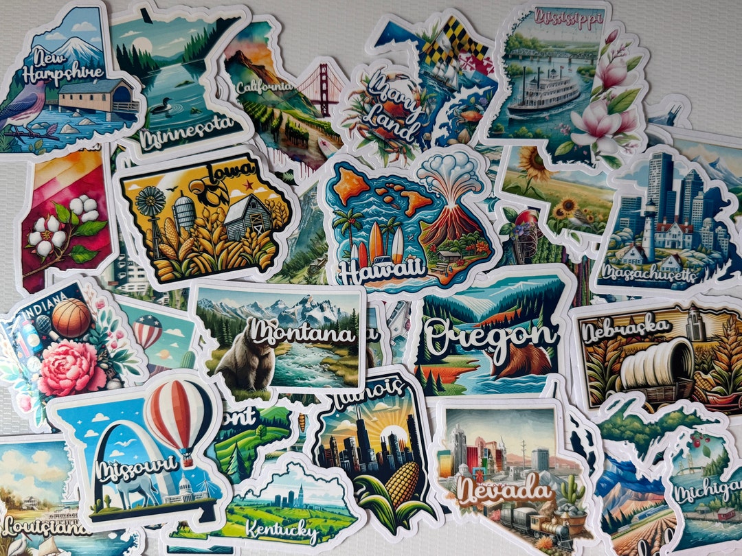 FREE SHIPPING 50 States Sticker Set - High-quality Vinyl Stickers for ...