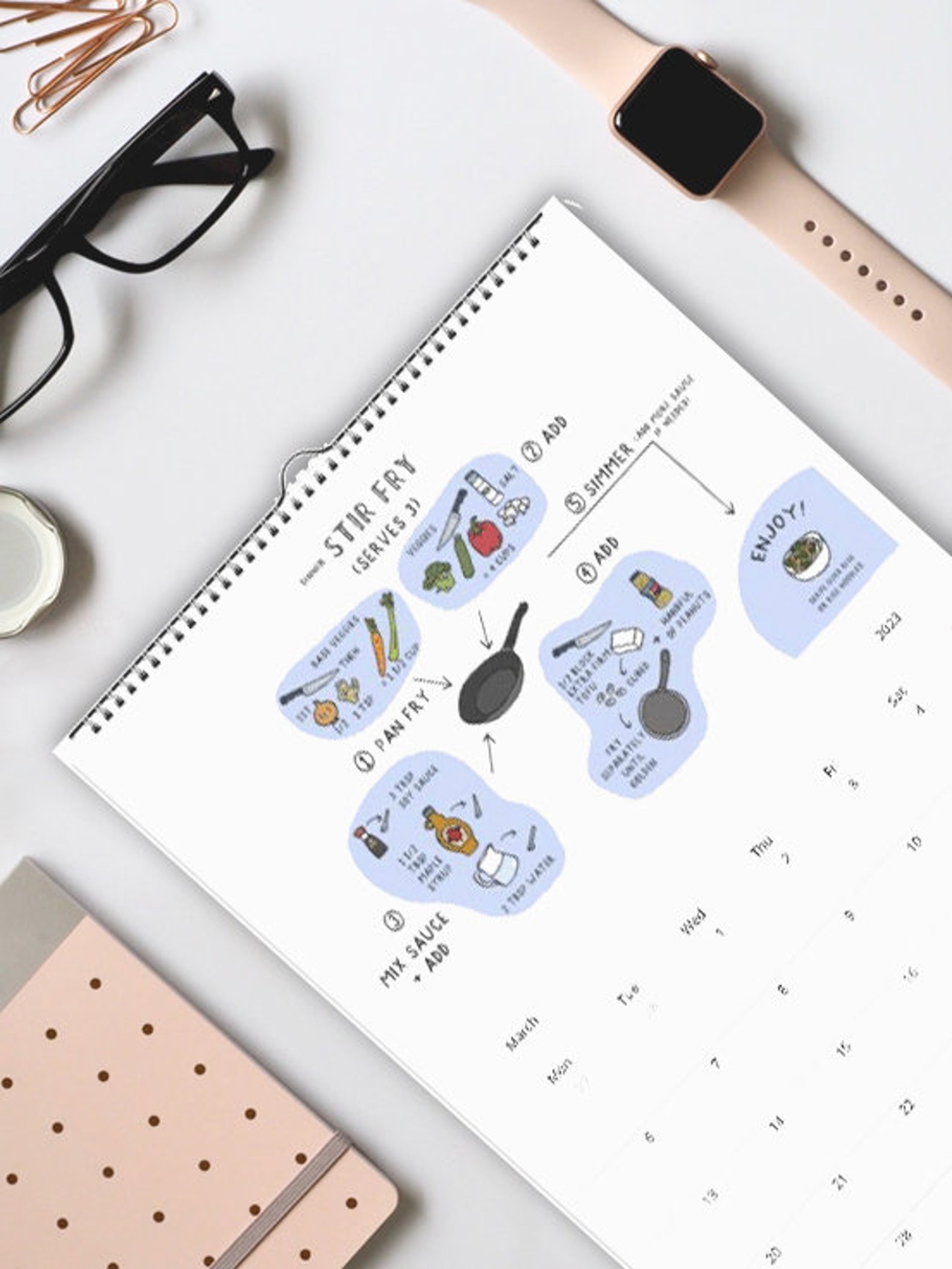 2023 Recipe Calendar Monthly Calendar Illustrated 12 Month - Etsy Canada