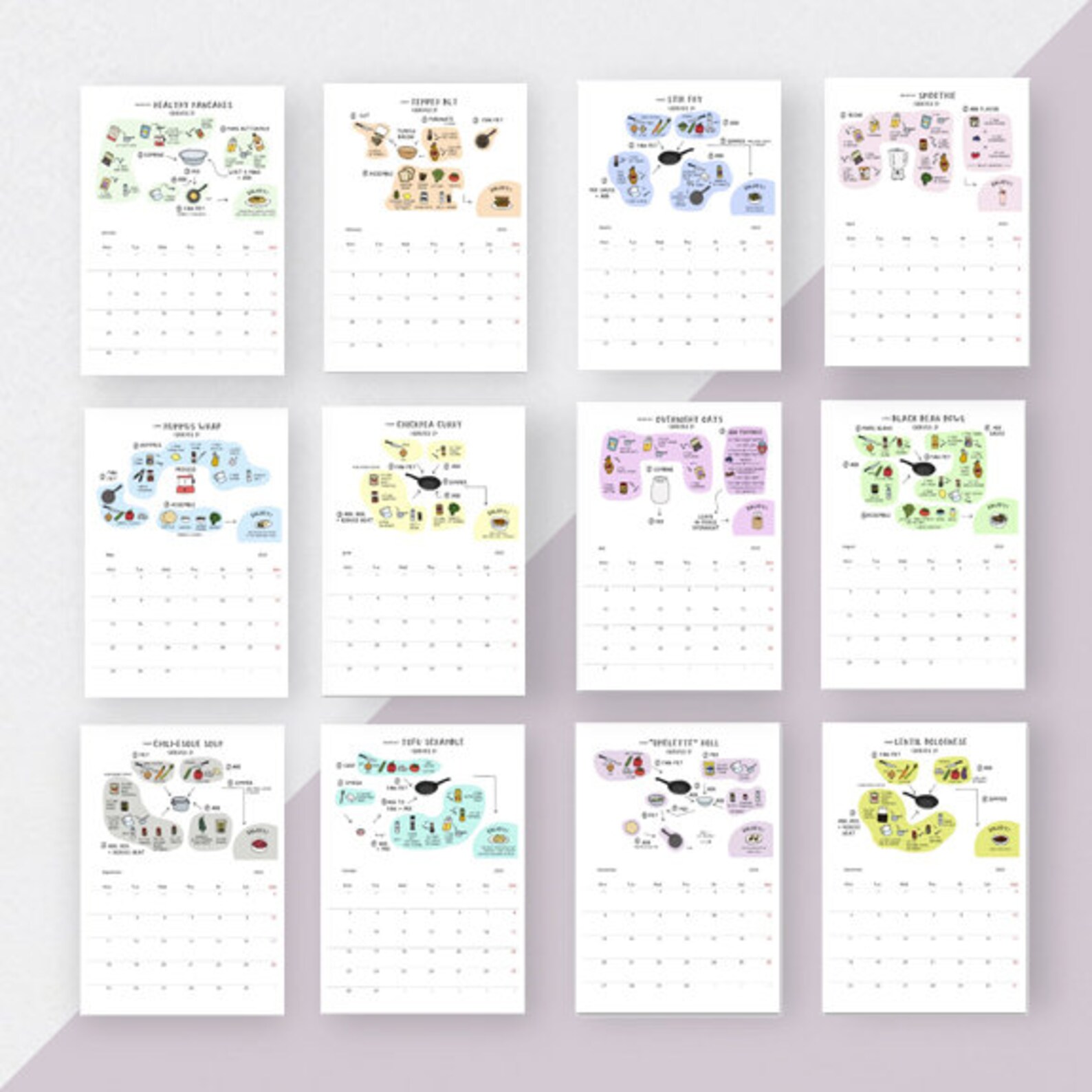 2023 Recipe Calendar Monthly Calendar Illustrated 12 Month - Etsy Canada