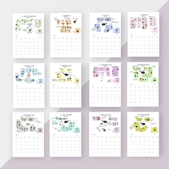 2023 Recipe Calendar Monthly Calendar Illustrated 12 Month - Etsy Canada
