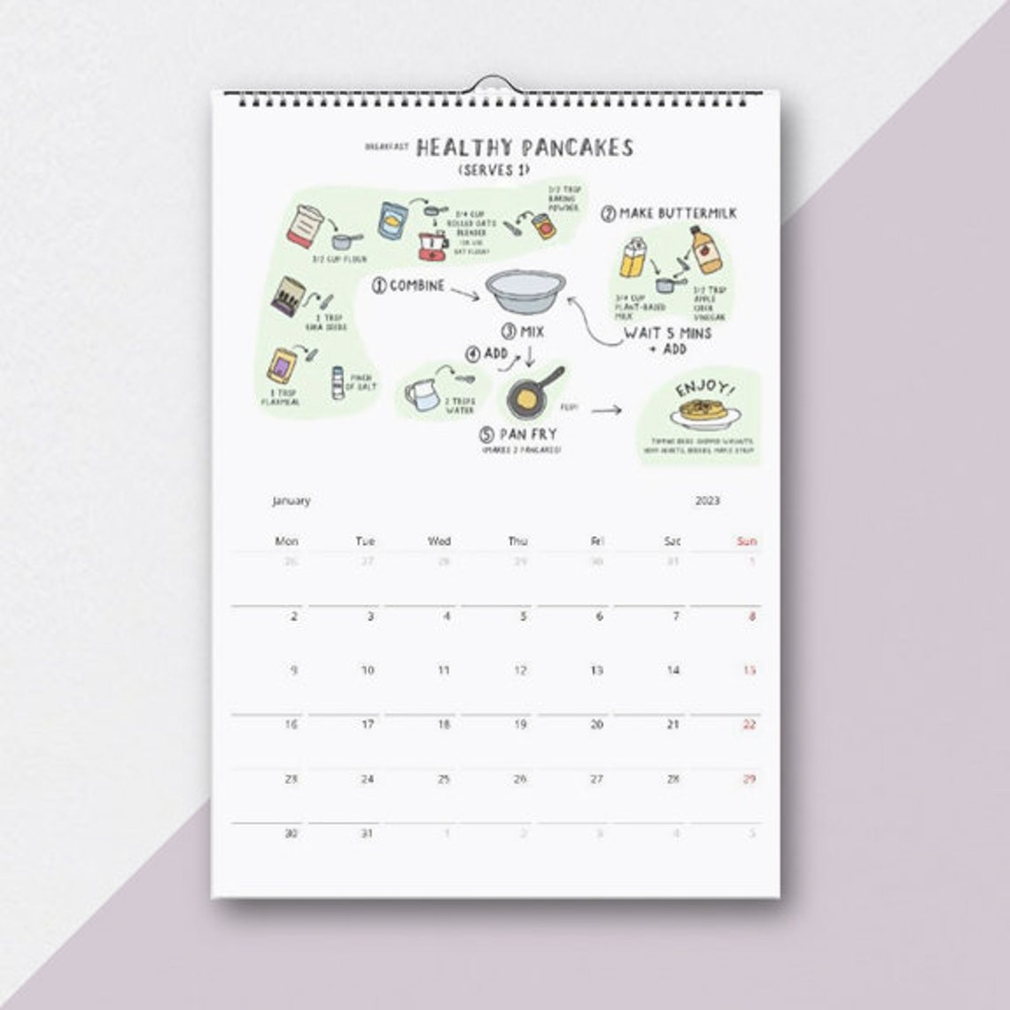 2023 Recipe Calendar Monthly Calendar Illustrated 12 Month - Etsy Canada