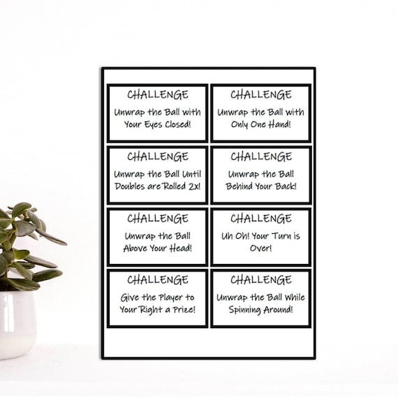 Plastic Wrap Ball Challenge Cards & Instructions - Etsy