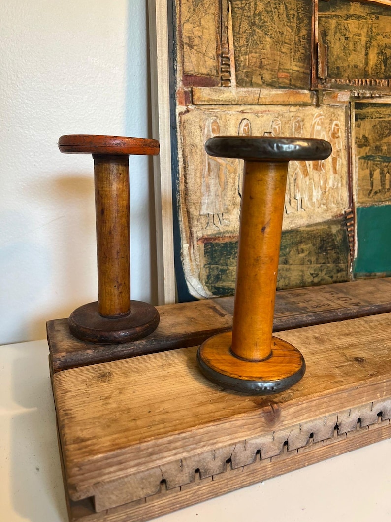 Free Shipping Within Continental US - Pair of Vintage Wooden Spools - Etsy