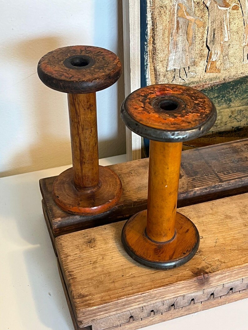 Free Shipping Within Continental US - Pair of Vintage Wooden Spools - Etsy