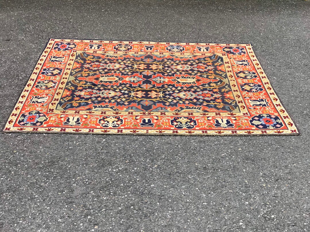 Free and Insured Shipping Within US Vintage Hand Woven Folksy Rug ...