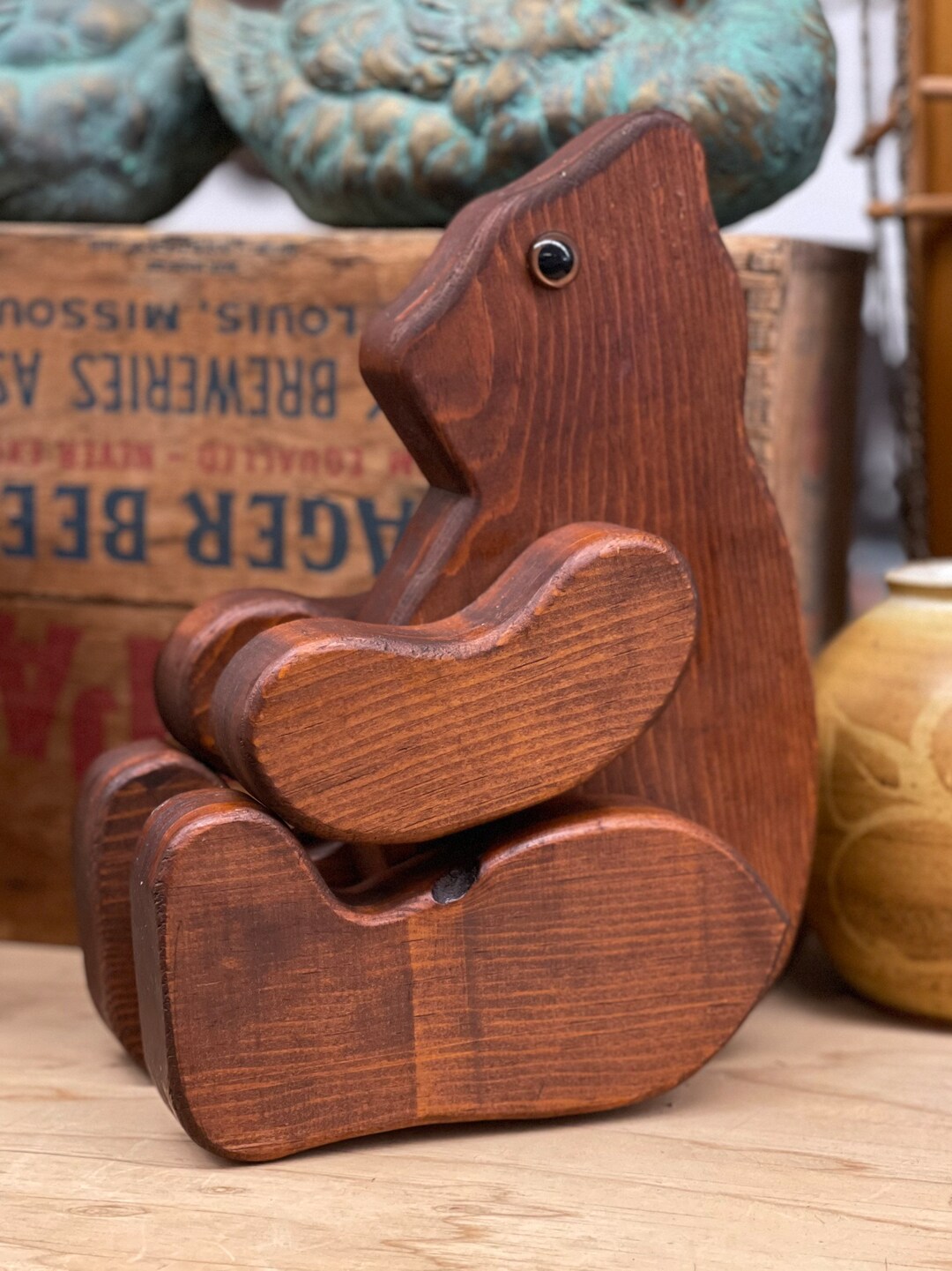 Vintage Wooden Movable Bear Carved Animal Woodwork Cute Antique Wooden ...