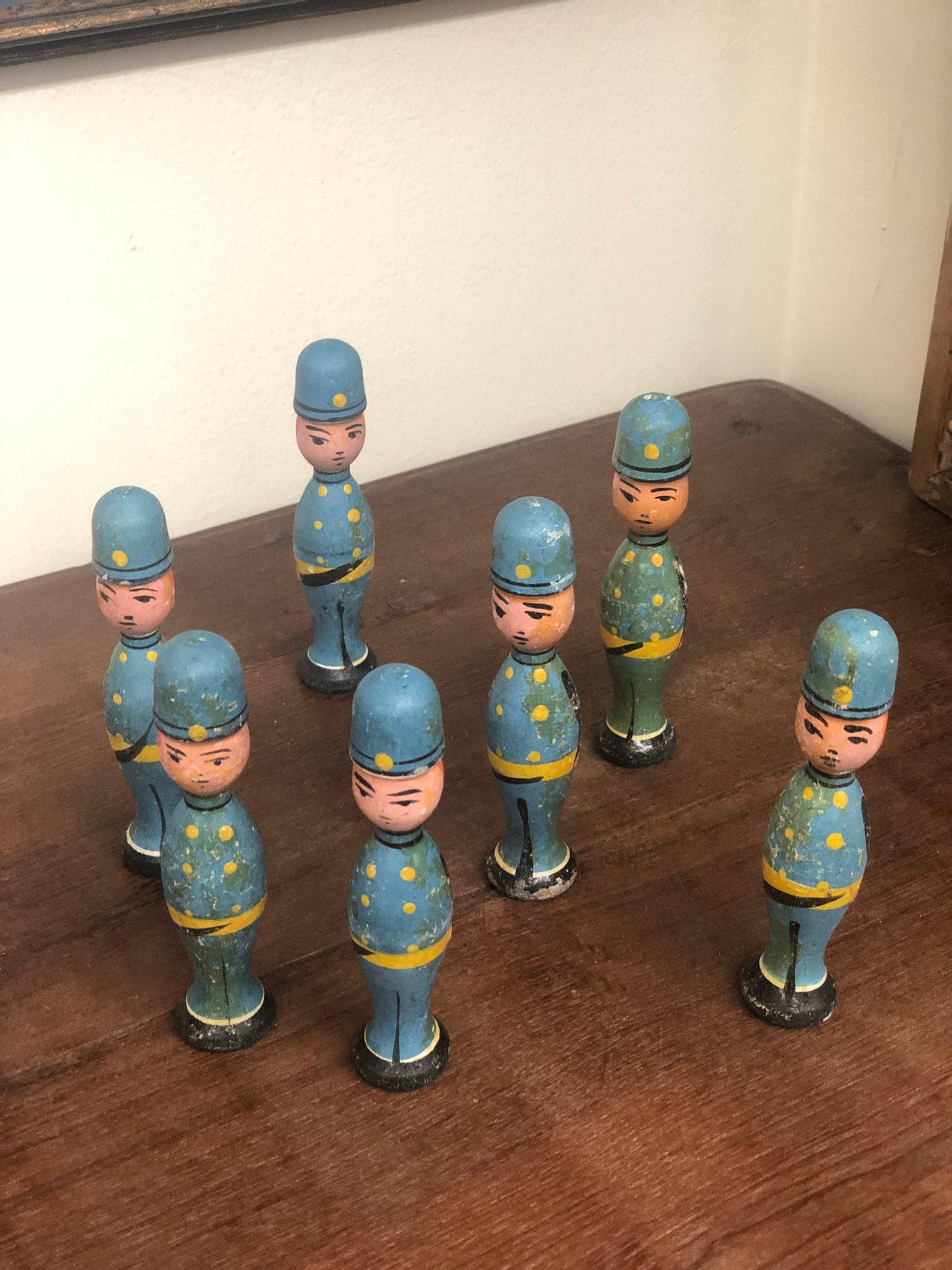 Vintage Retro Wooden Toy Soldier Figurine Set 10 Pieces Mid Century ...
