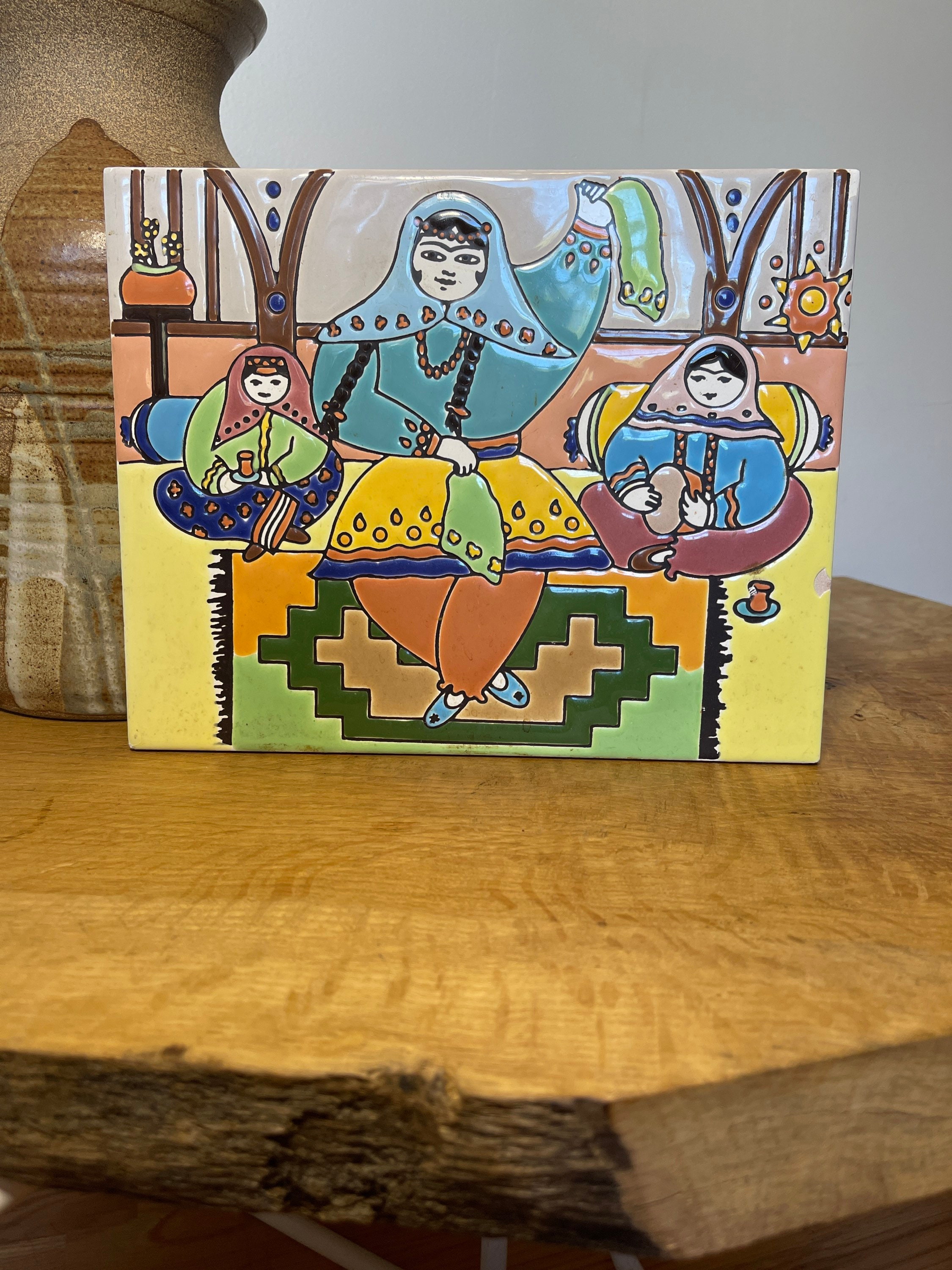 Vintage Tile Colorblock Colorful Scene Women Blue Yellow Green - Etsy