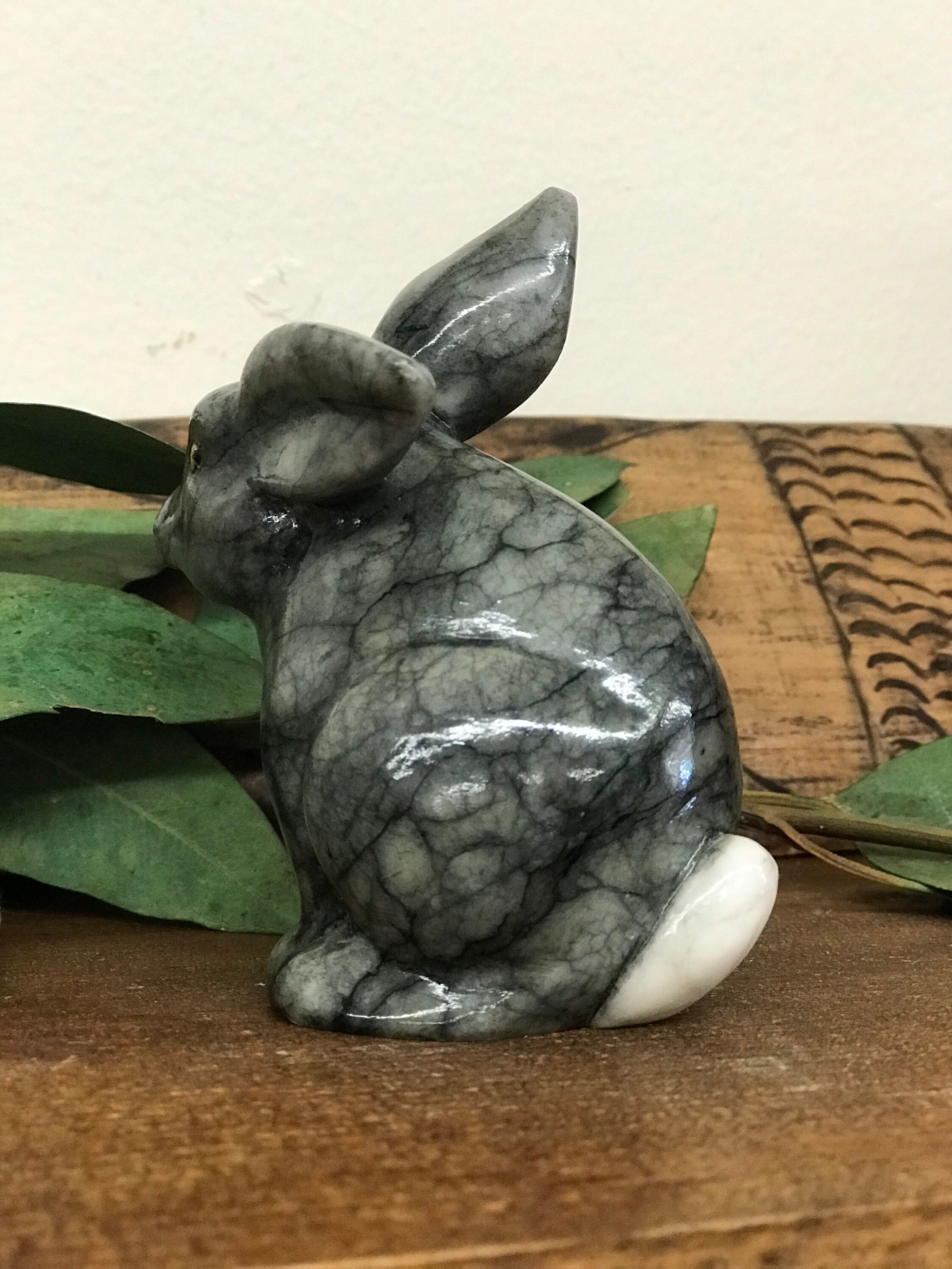 Italian Vintage Genuine Alabaster Rabbit Sculpture Hand Carved Gray and ...