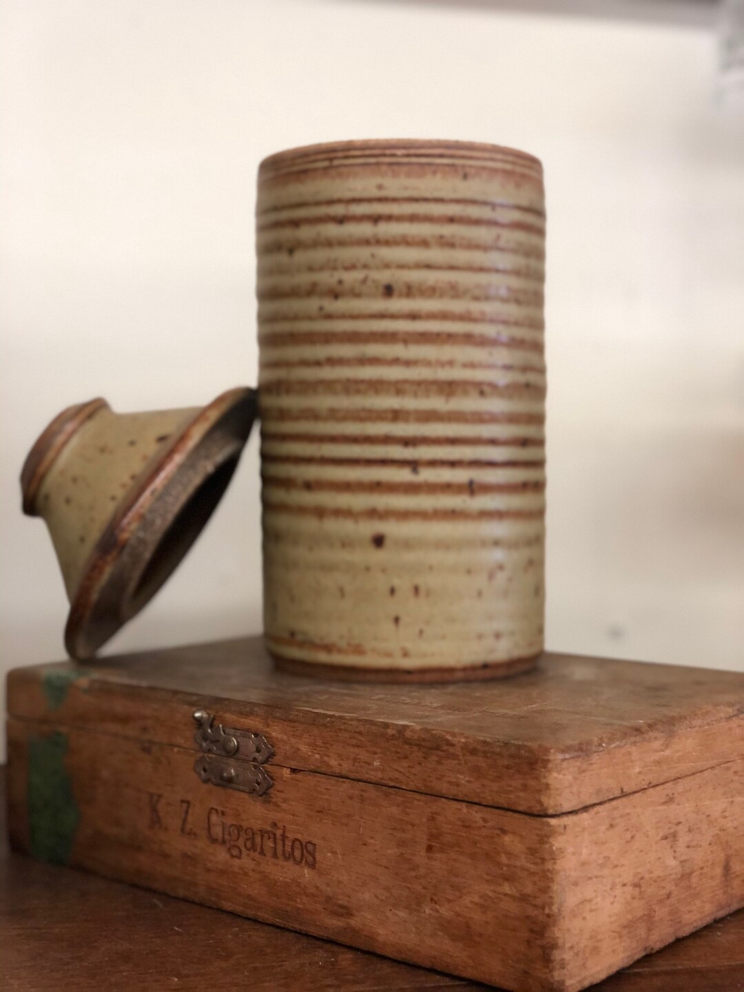 Vintage Mid Century Modern Retro Pattern Brown Tan Handmade Pot Studio ...