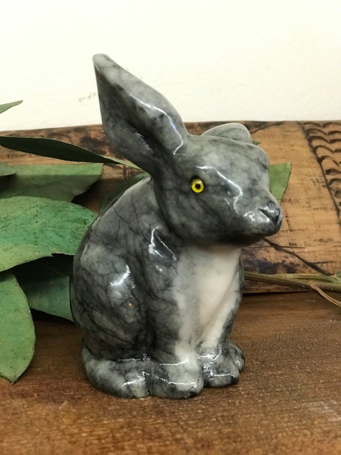 Italian Vintage Genuine Alabaster Rabbit Sculpture Hand Carved Gray and ...