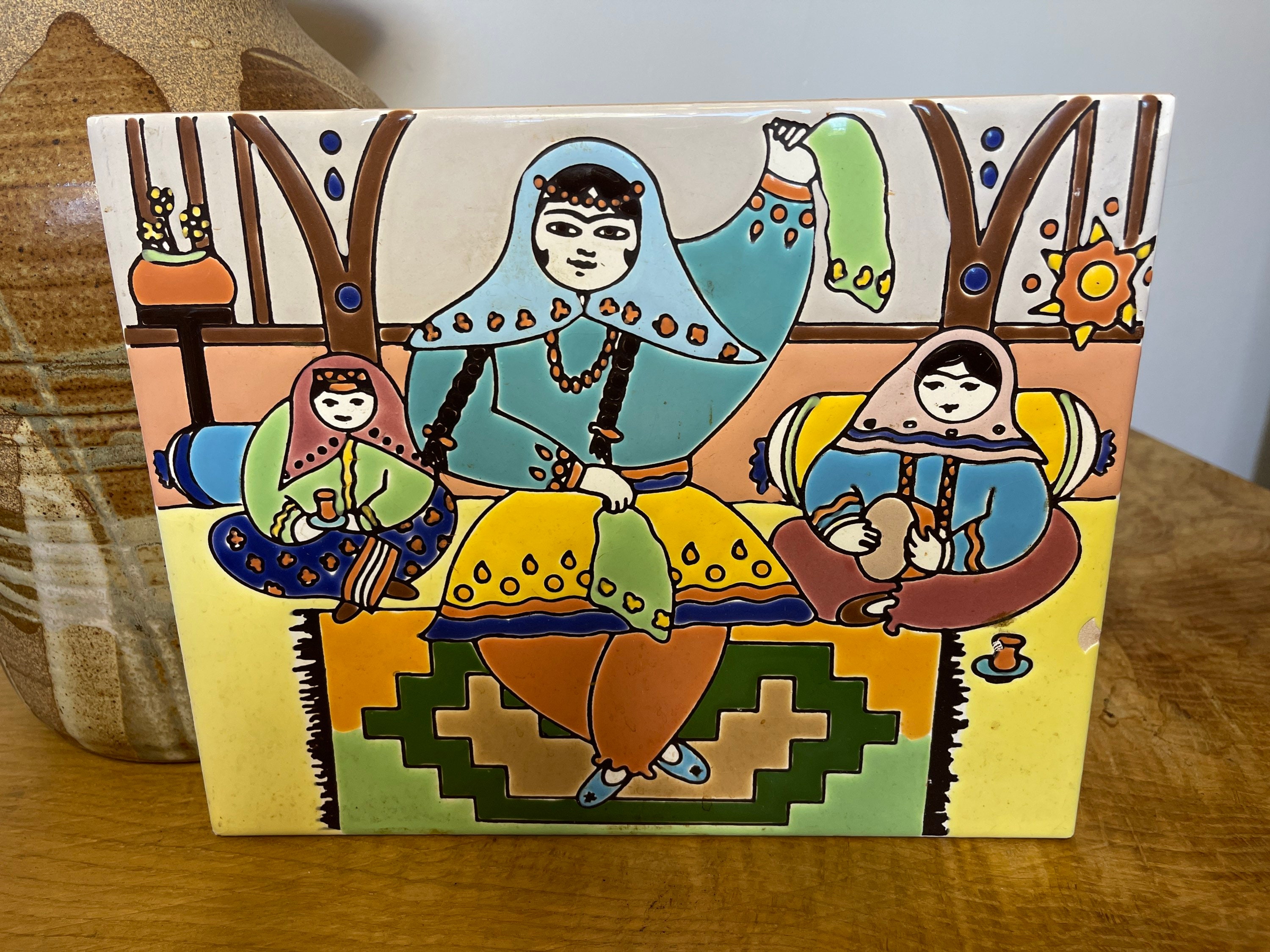 Vintage Tile Colorblock Colorful Scene Women Blue Yellow Green - Etsy