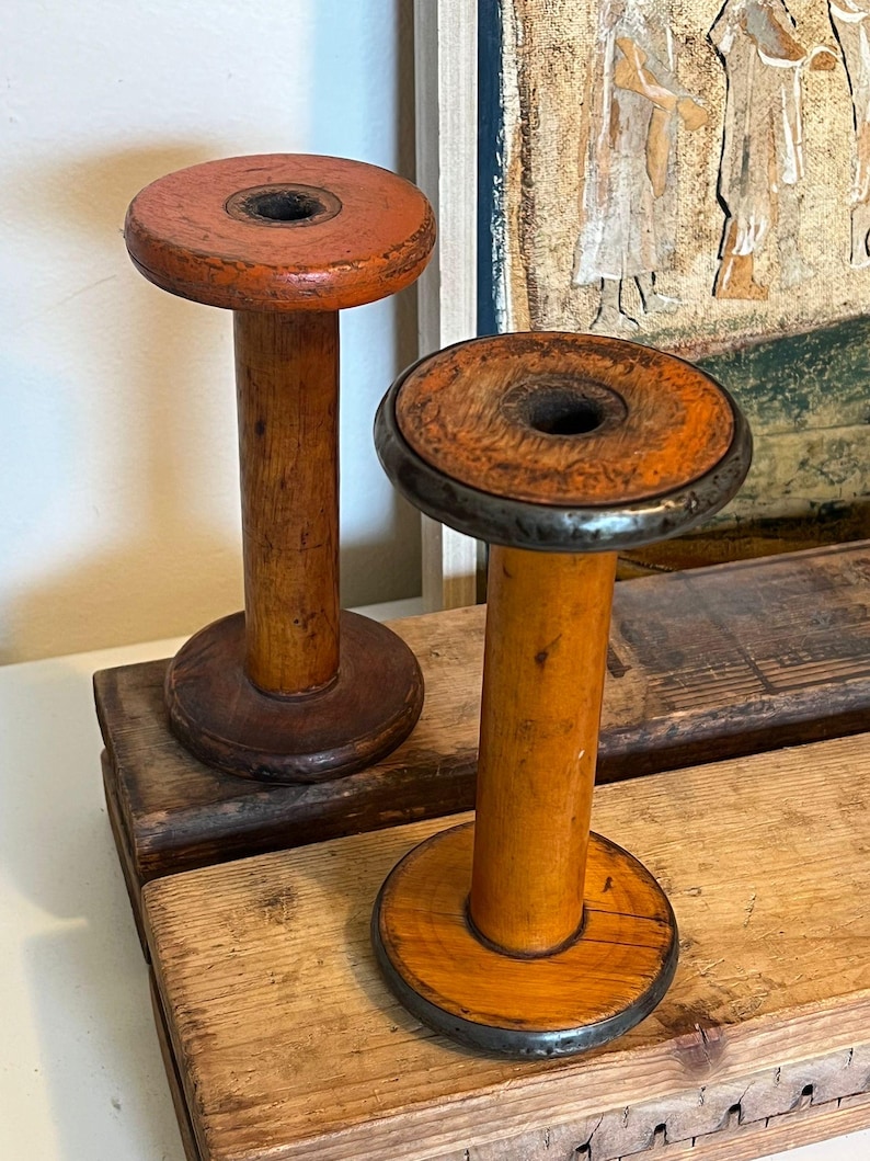 Free Shipping Within Continental US - Pair of Vintage Wooden Spools - Etsy