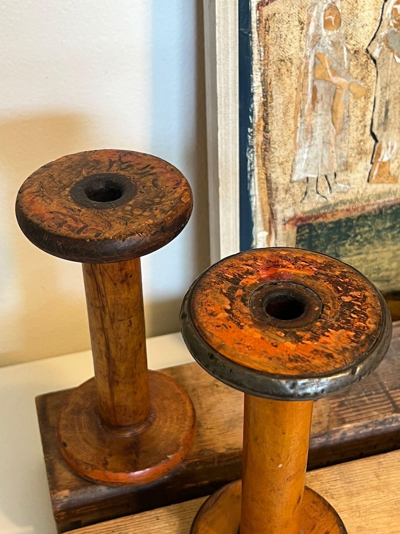 Free Shipping Within Continental US - Pair of Vintage Wooden Spools - Etsy