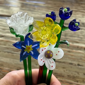Glass Flower Stems-beautiful Lampwork Flowers 7” - Etsy