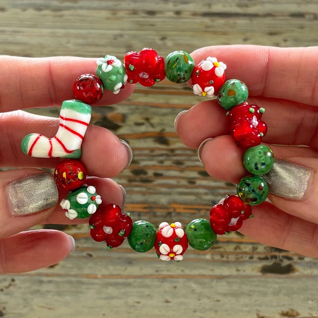Lampwork Christmas Bracelets, Glass Beaded Bracelet - Etsy