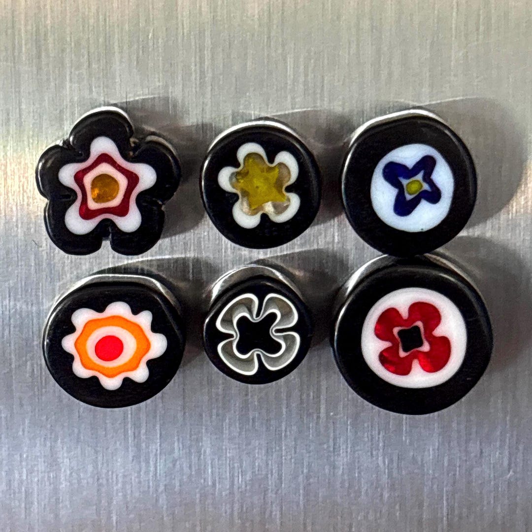 Lampwork Glass Flower Magnets, Black Accent Magnet Set of 6 - Etsy