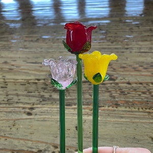 Glass Flower Rose Stems-beautiful Lampwork Flowers 7” - Etsy