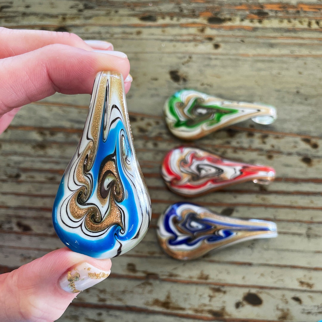 Lampwork Glass Pendant, Lampwork White and Gold 60mm Drop Pendants - Etsy