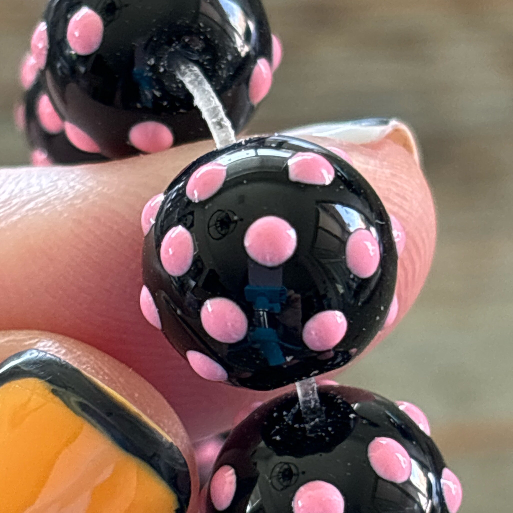 Lampwork Bumpy Beads, Black With Pink Polka Dots - Etsy