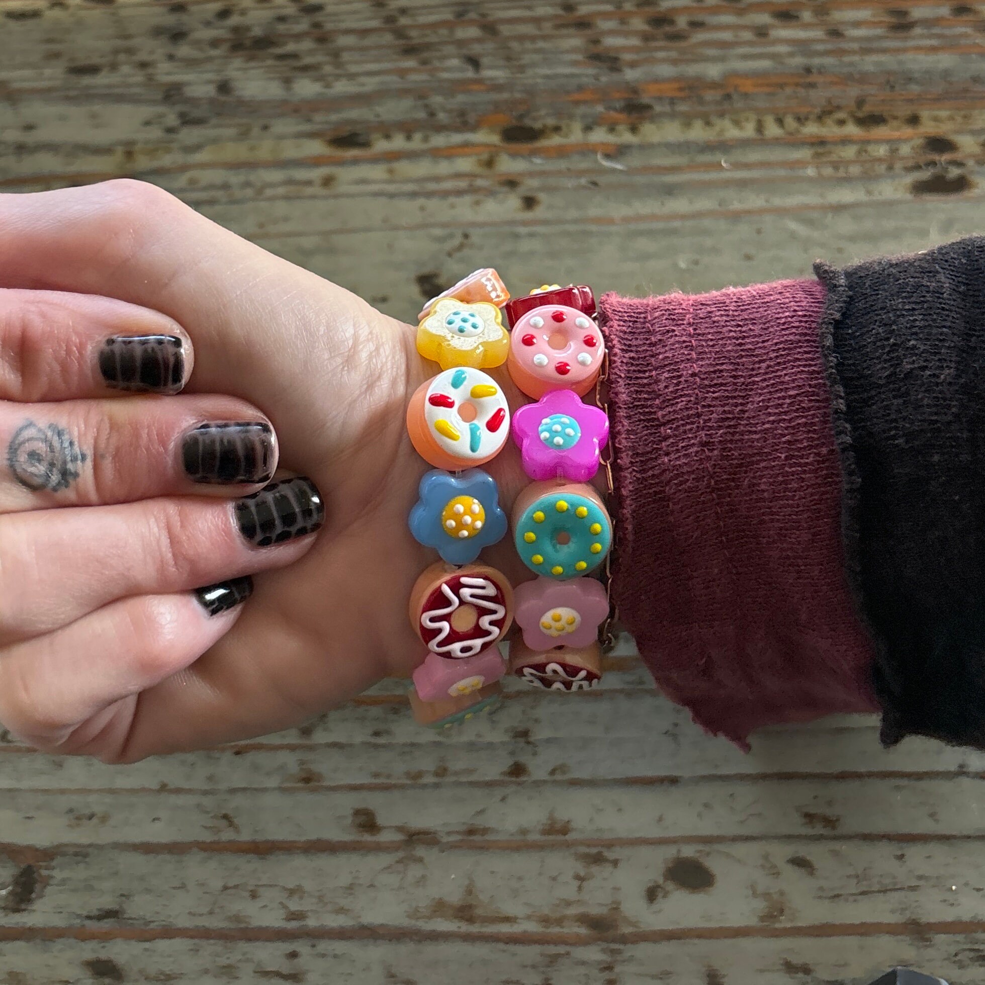 Lampwork Donut Bracelets, Mixed Glass Doughnut Beaded Bracelet - Etsy