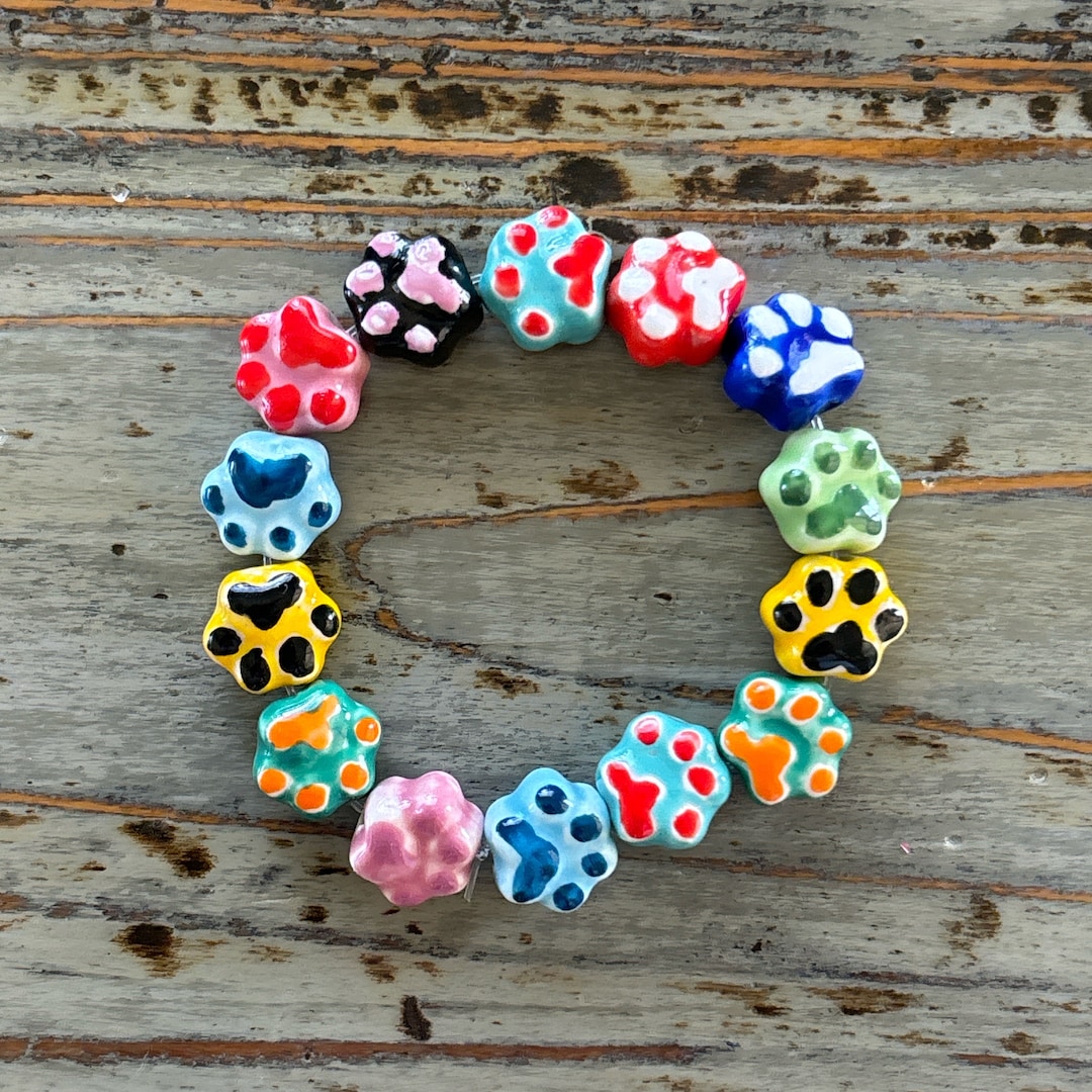 Ceramic Paw Bracelets, Porcelain 14mm Paws Beaded Bracelet - Etsy