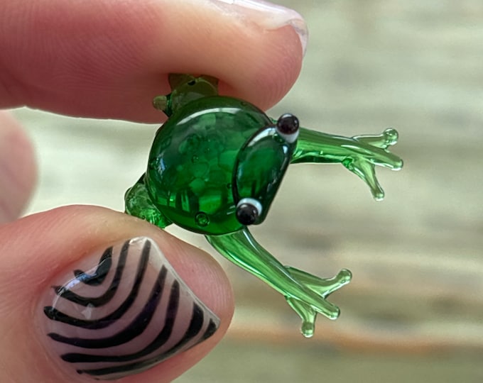 Lampwork Glass Frog, Green Garden 1” Frog Display, Decoration, Figurine ...
