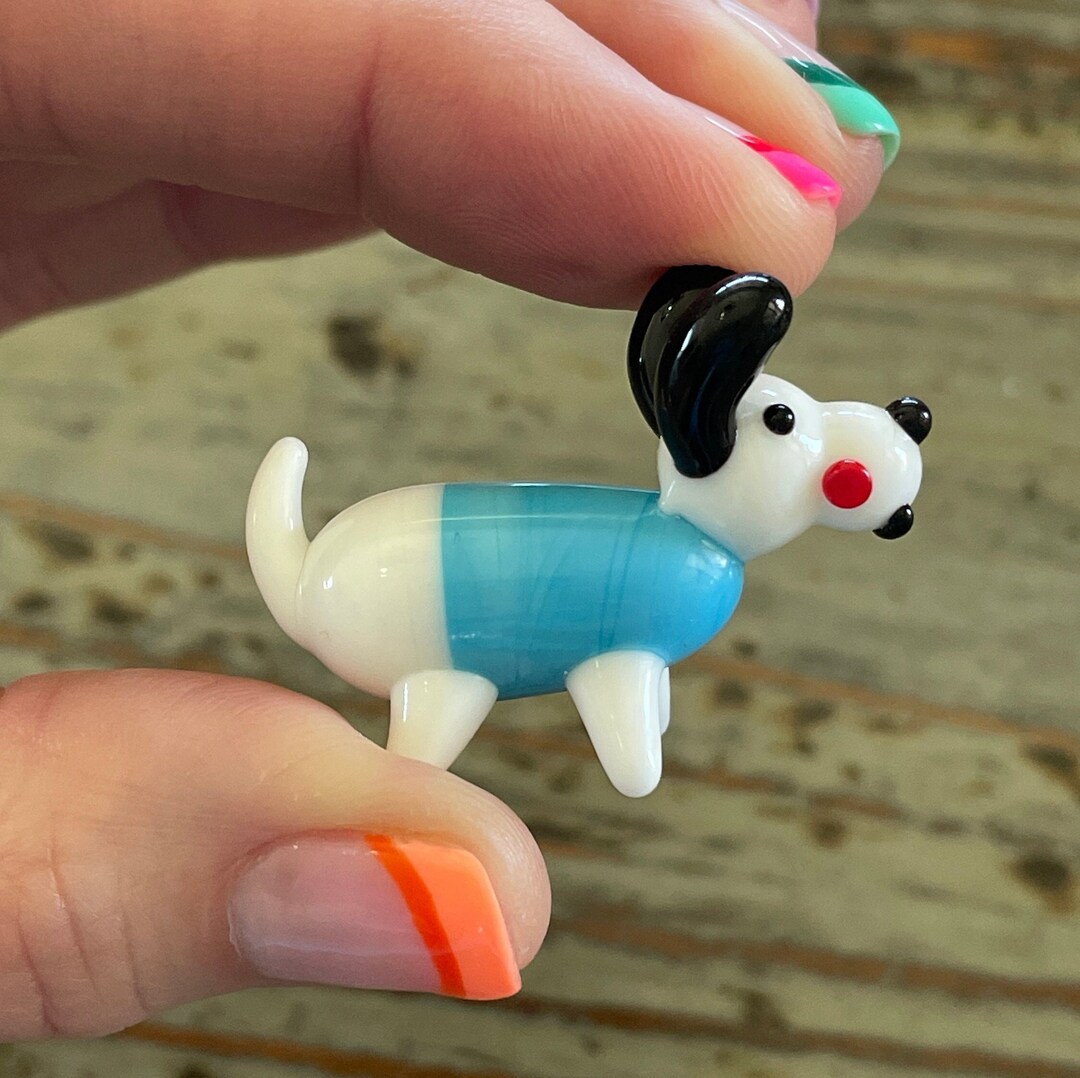 Glass Dog Figurine, Blue and White Lampwork Glass Dog - Etsy