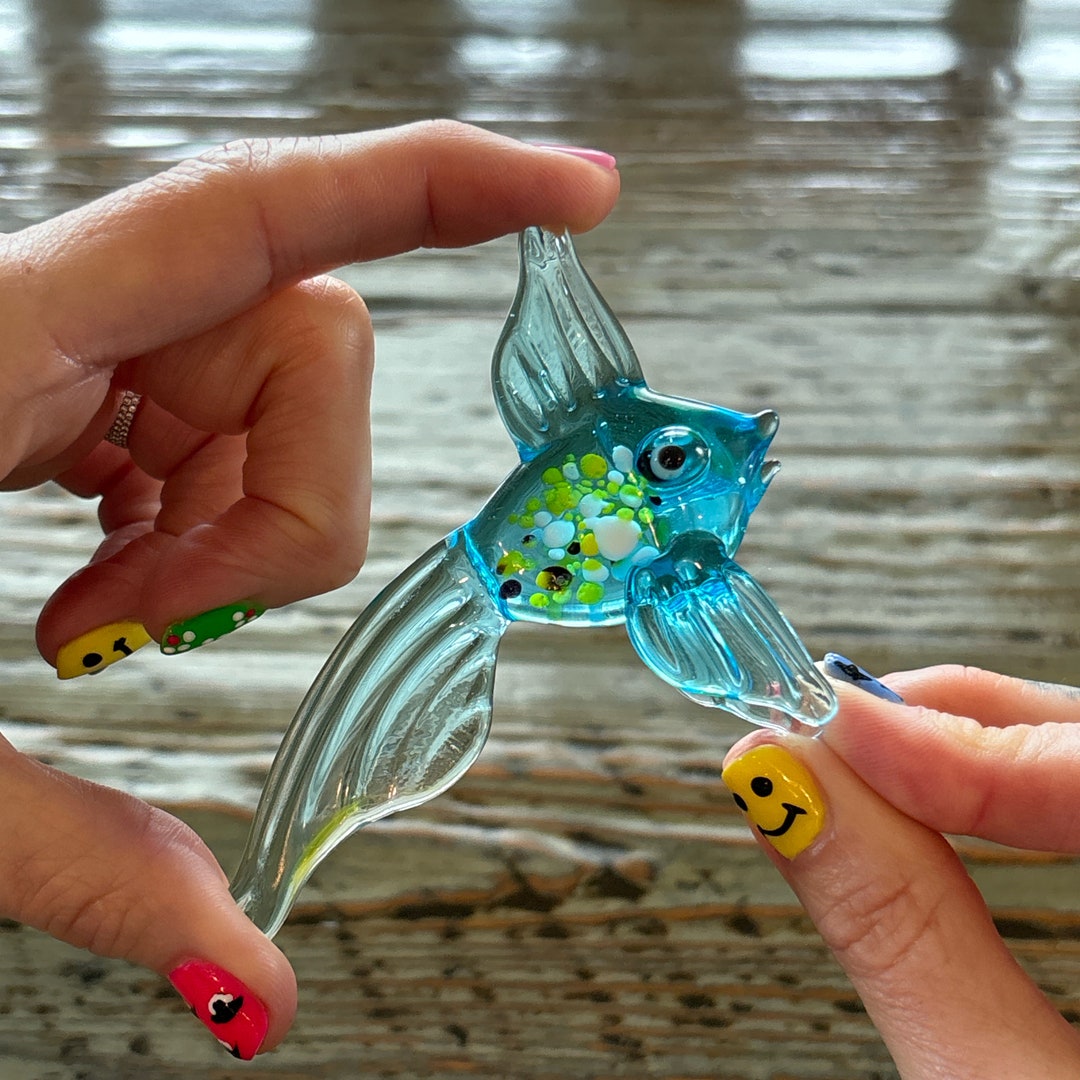 Glass Blue Fish in a Sea of Green, Aquarium Decor - Etsy