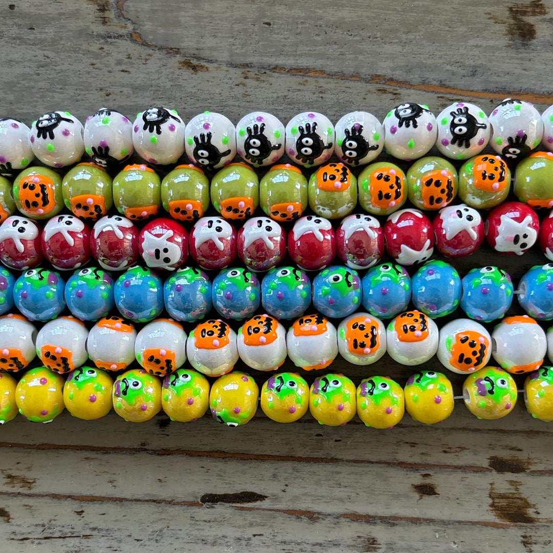 Ceramic Spooky Beads, 14mm Porcelain and Enamel Halloween Beads - Etsy