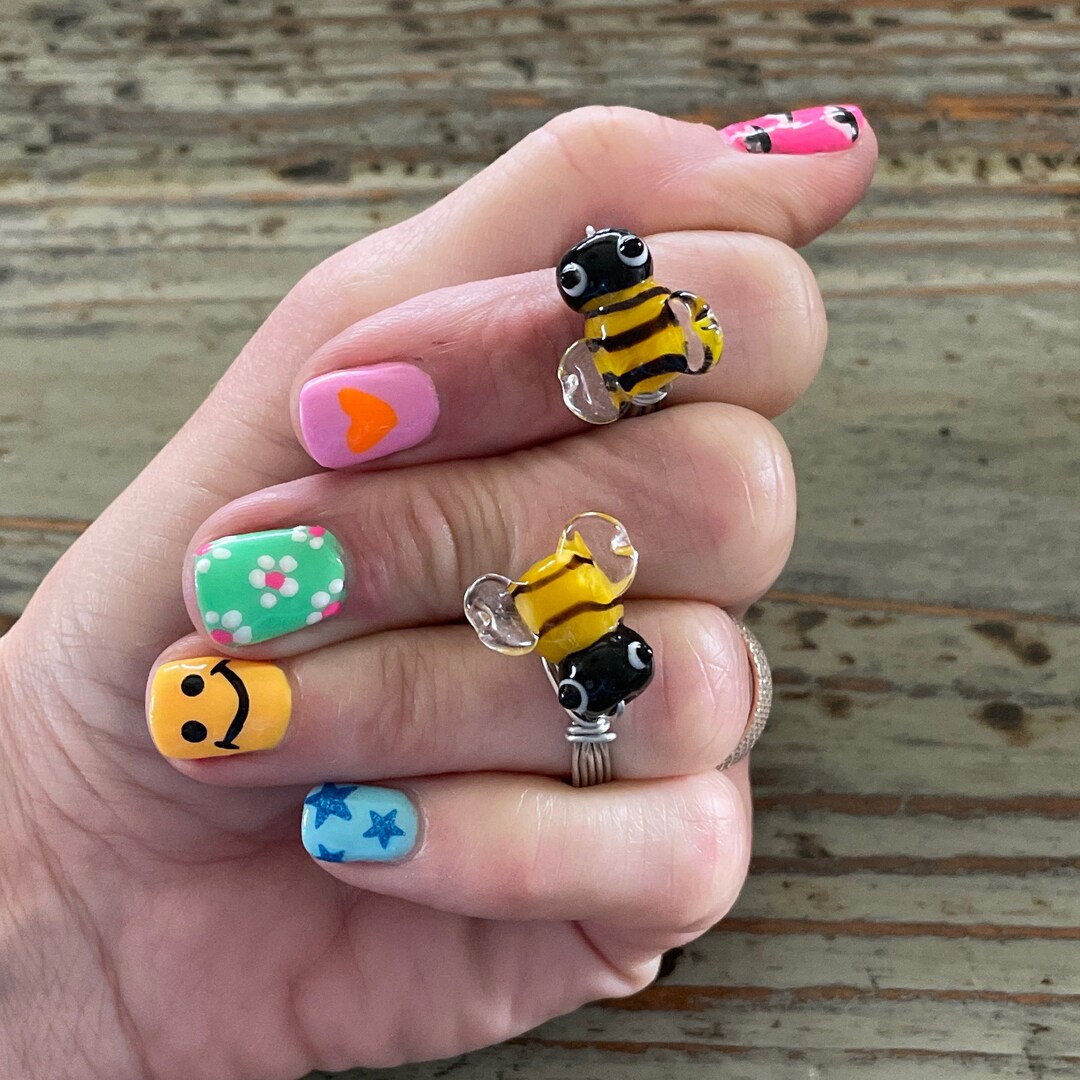 Lampwork Bee Wrap Rings, Adorable Glass Bee Wrapped in Wire - Etsy