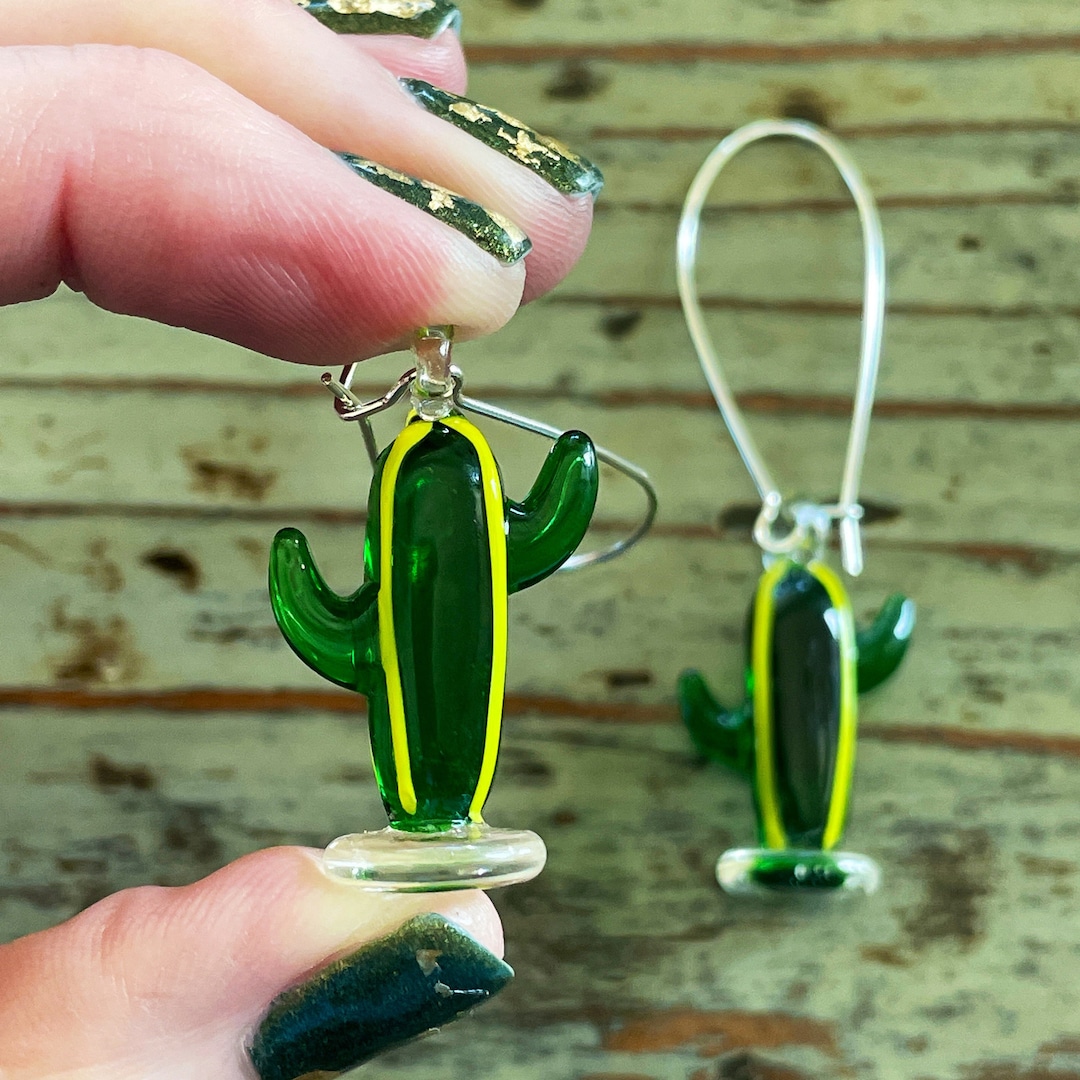 Glass Cactus Earrings, Saguaro Cacti, 30mm - Etsy