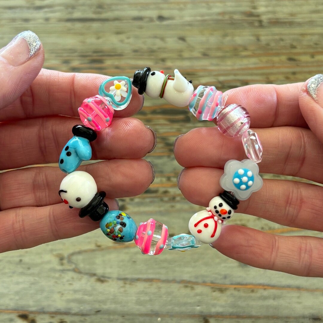 Lampwork Winter Bracelets, Glass Beaded Snowman Bracelet - Etsy