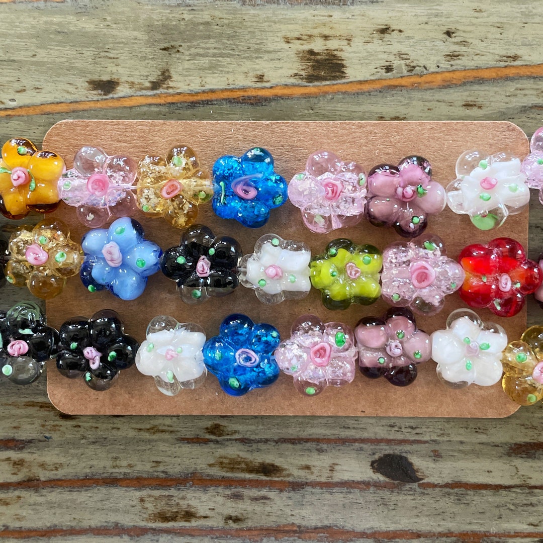 Lampwork Flower Bead Strand: Mixed Color Glass Beads (14mm) - Etsy