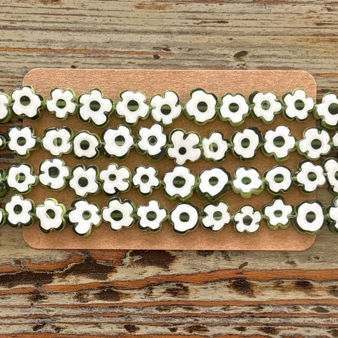 Millefiori Lampwork Flower Bead Strands, Olive Green 10mm Glass Flowers ...