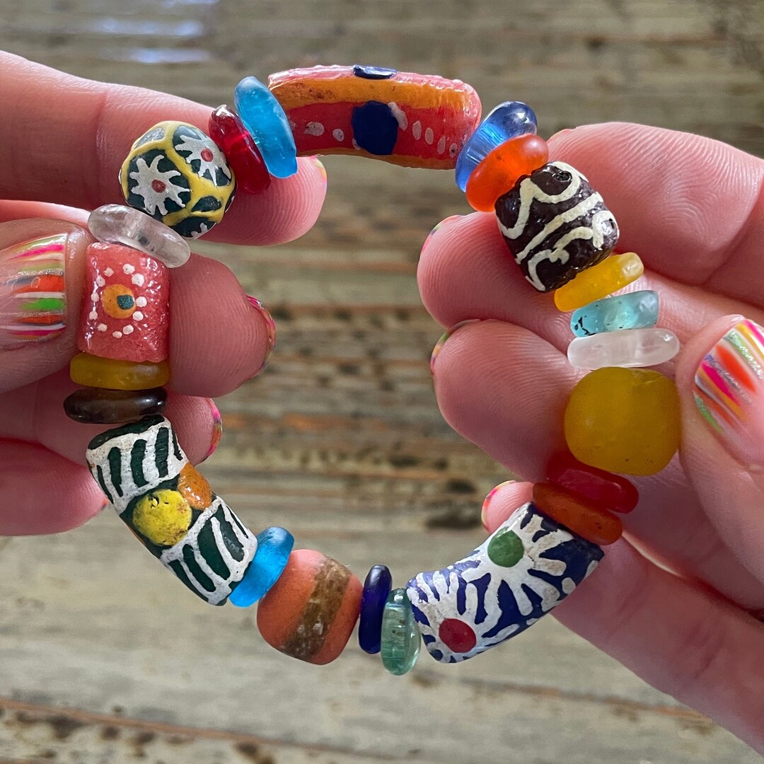 African Glass Beaded Bracelets, Beautiful, Colorful 7” African Trade ...