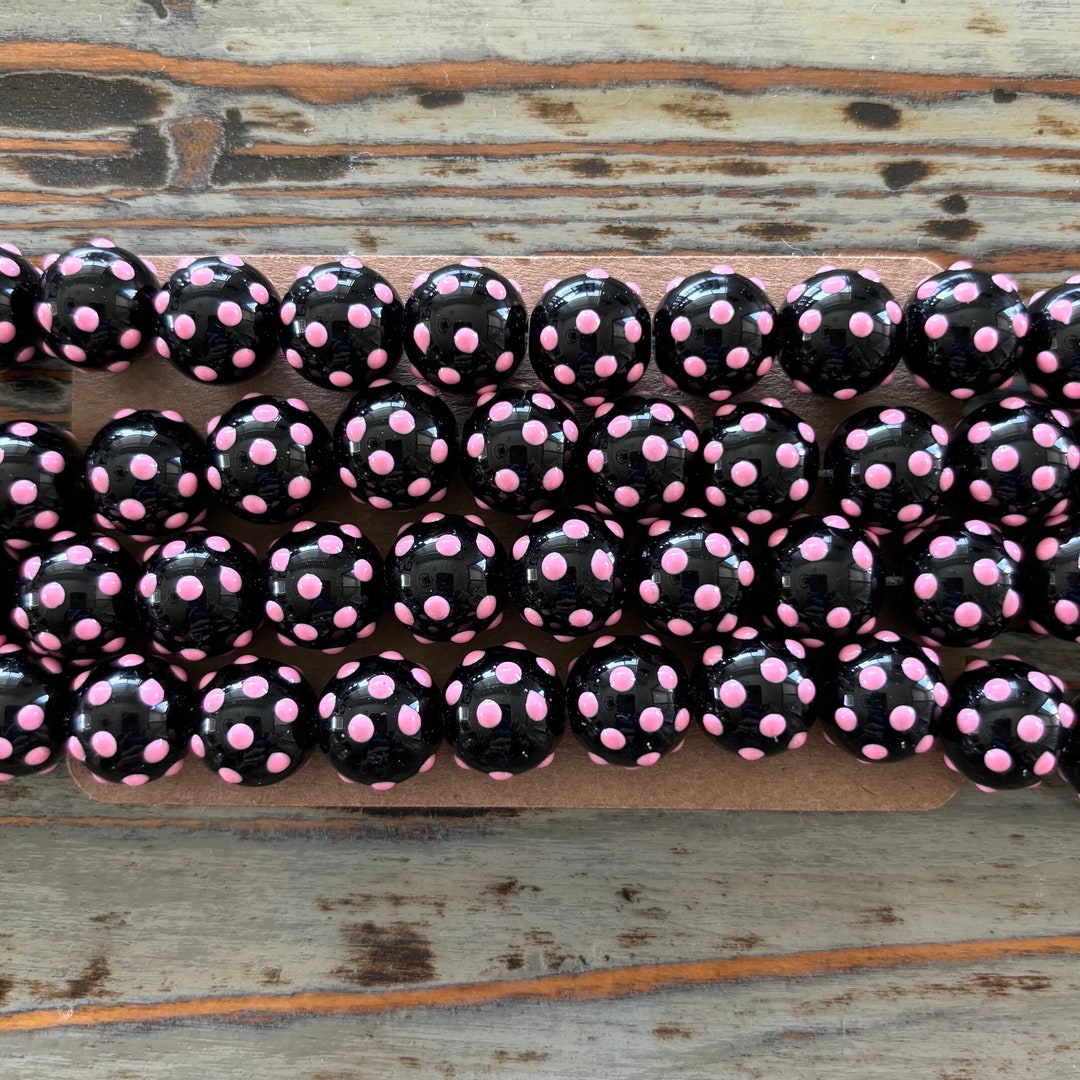 Lampwork Bumpy Beads, Black With Pink Polka Dots - Etsy