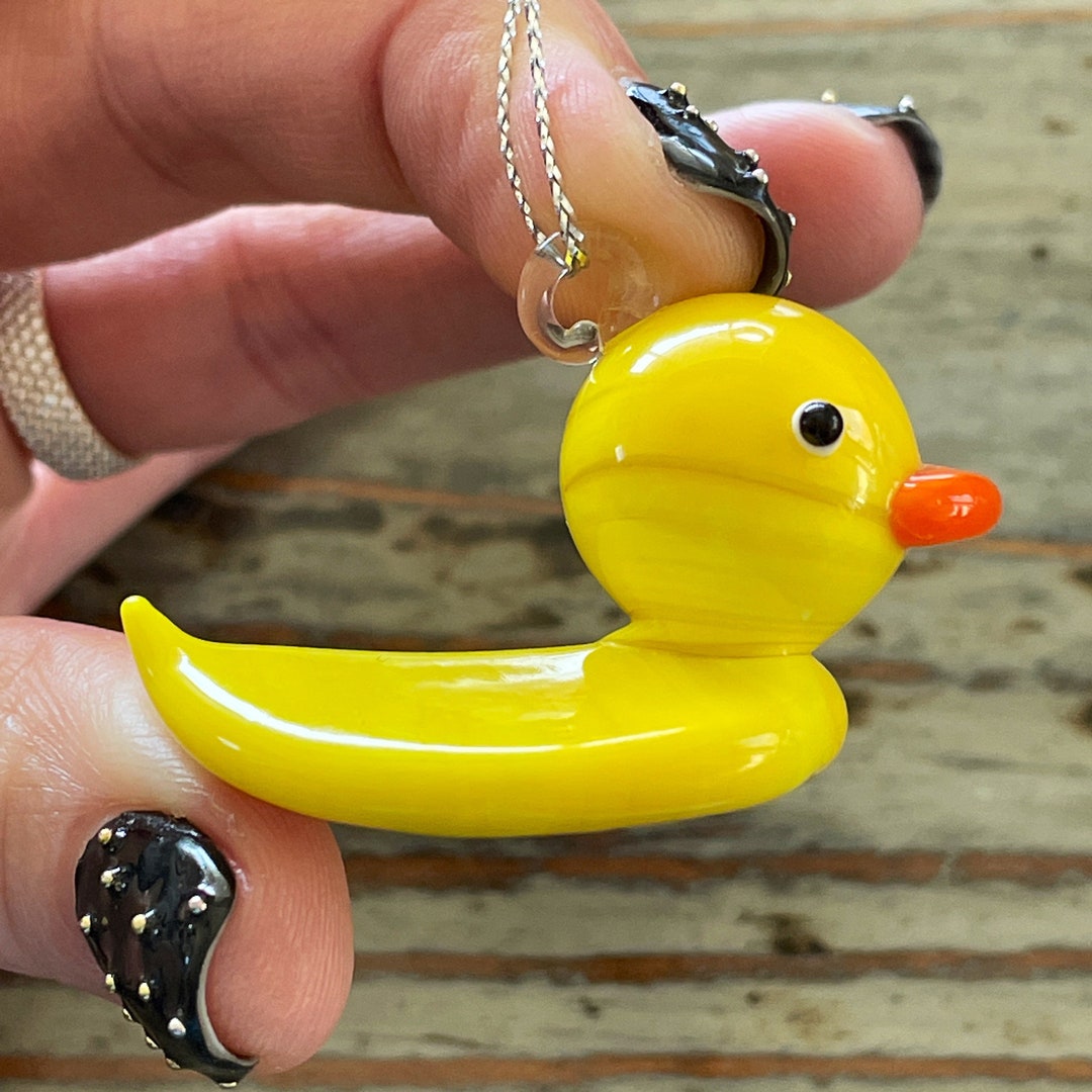 Glass Duck Figurine, 2 Yellow Lampwork Rubber Ducky Ornament - Etsy