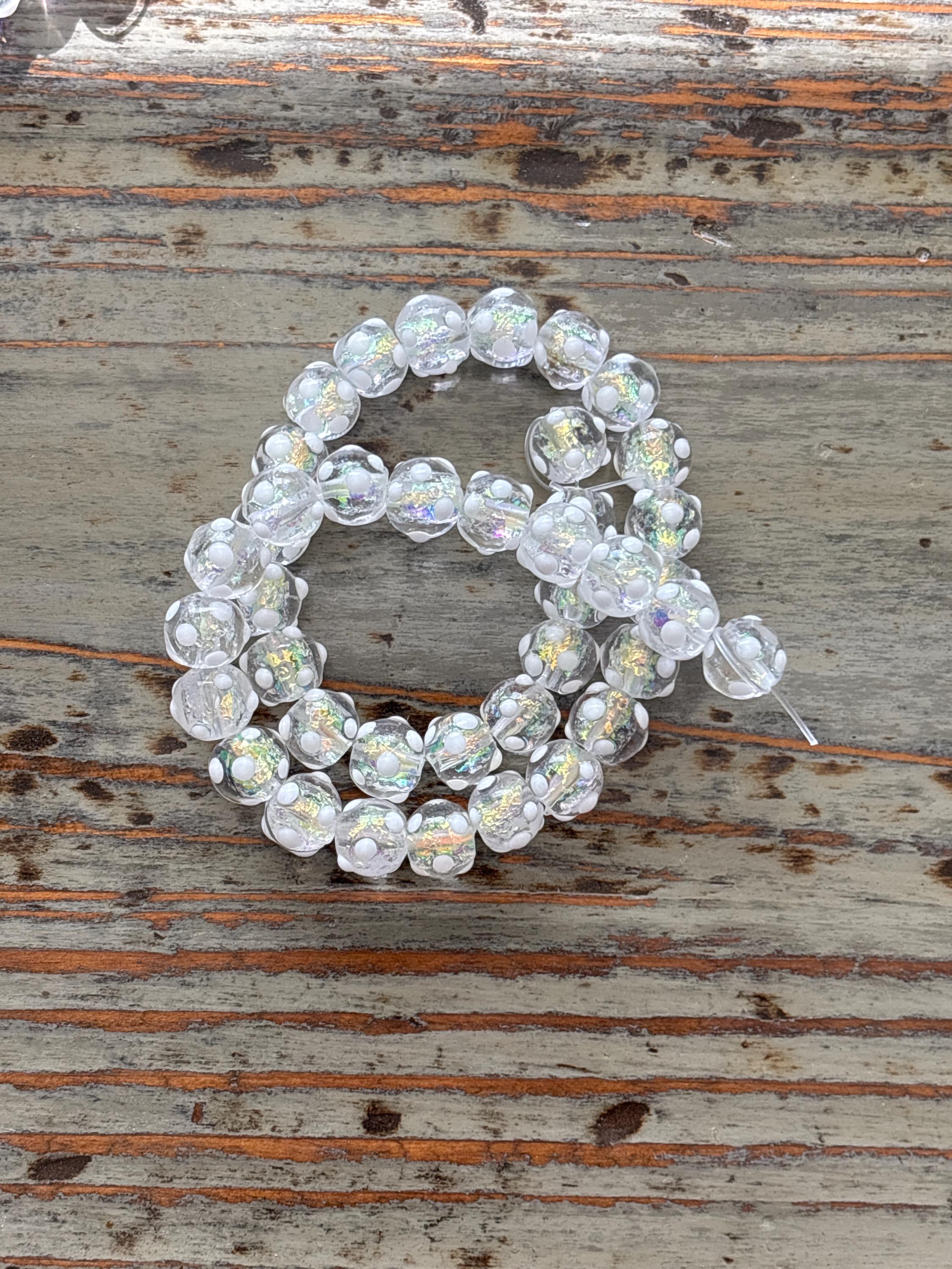 Bumpy Lampwork Bead Strands, Clear Foil With White Dots, 12mm - Etsy