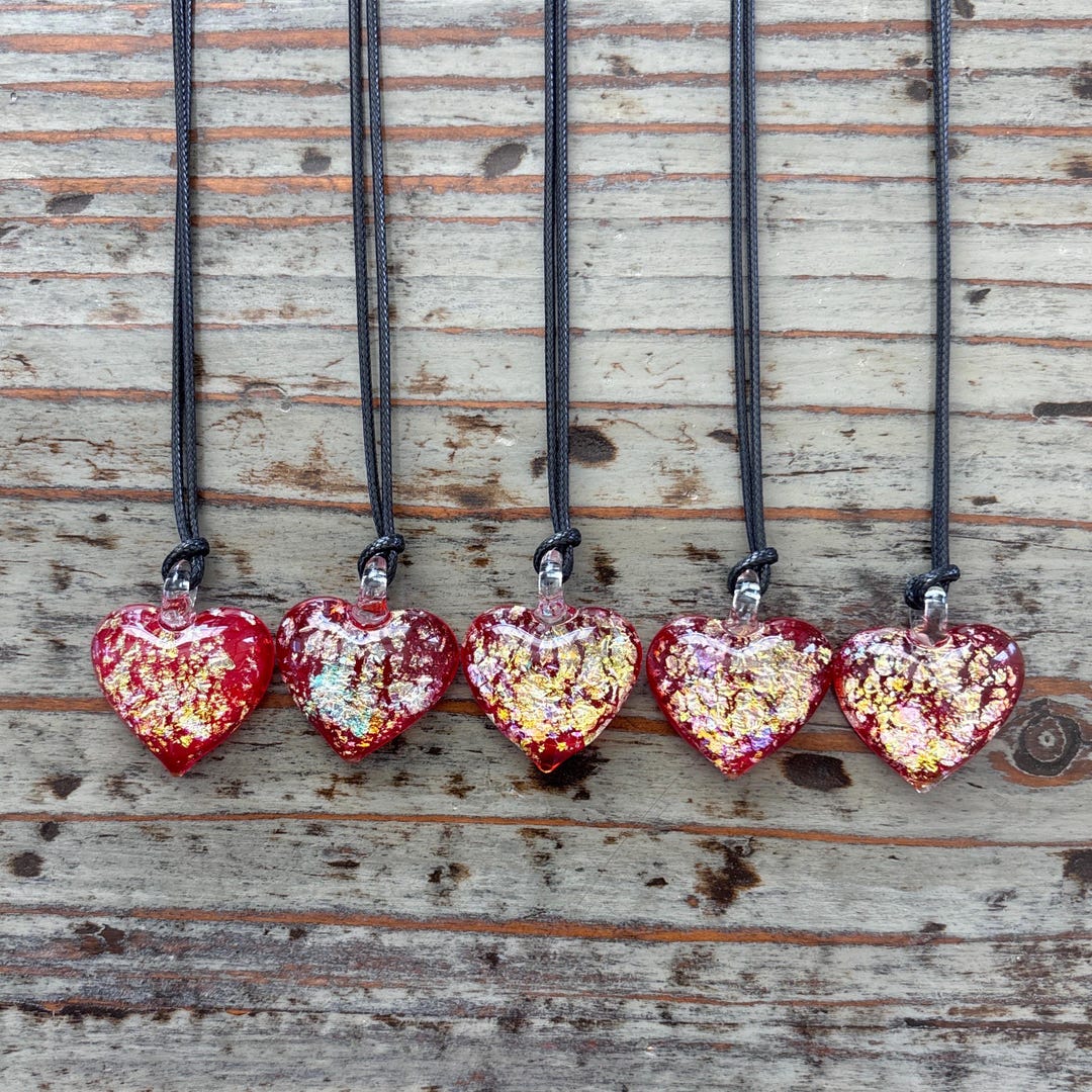 Red Heart Glass Necklace, 35mm Deep Red Heart Pendant on Black Cord - Etsy