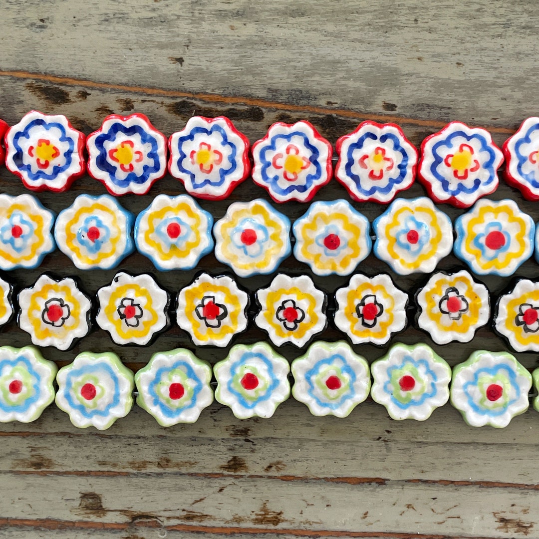 Porcelain Flower Bead Strands, Flower Shape, Mixed Color, 16mm - Etsy
